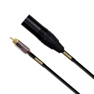 mogami gold xlrm-rca-03 unbalanced audio adapter cable, rca male plug to xlr-male, gold contacts, straight connectors, 3 foot