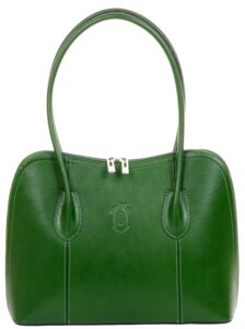 primo sacchi italian smooth leather green classic long handled handbag tote grab bag shoulder bag