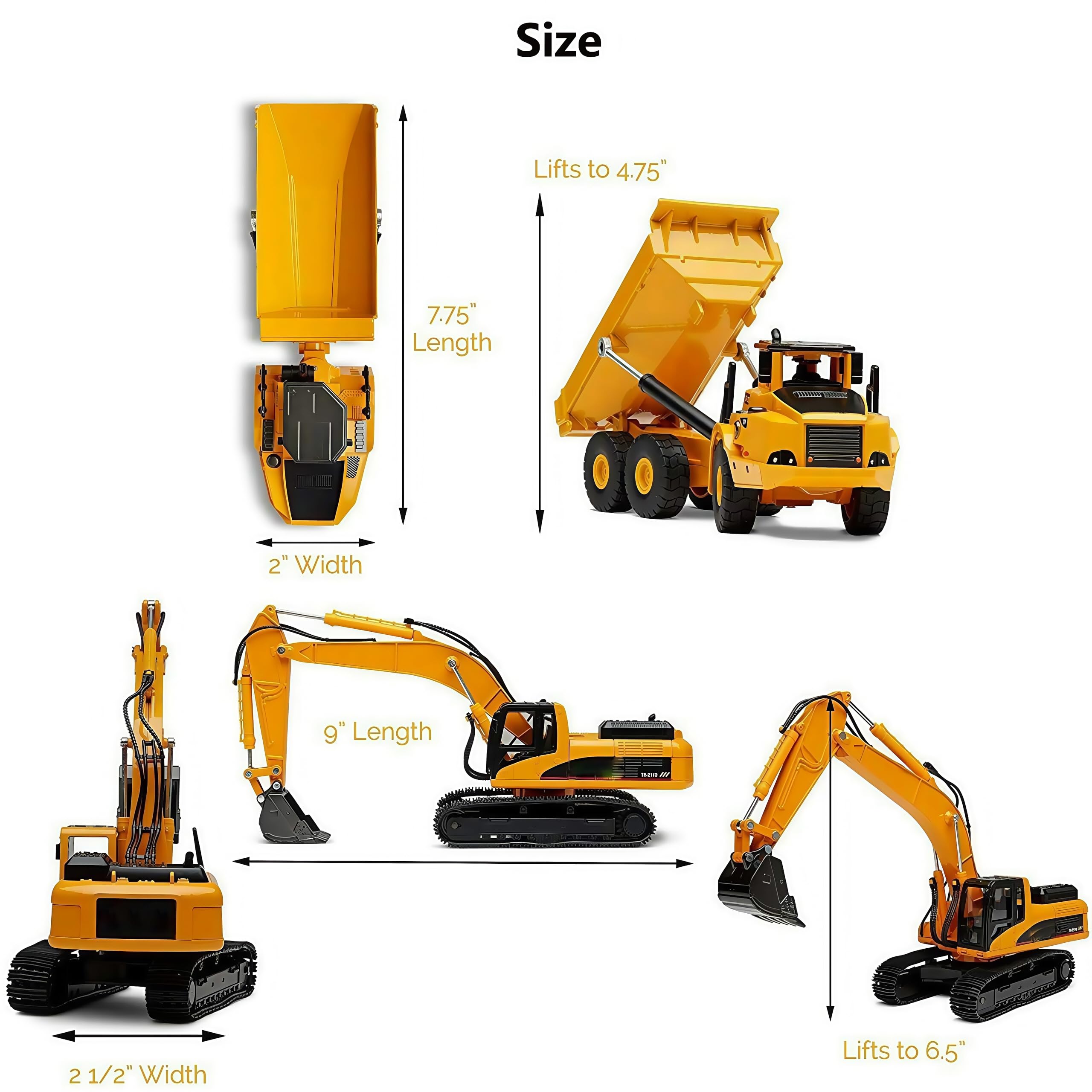 Gemini&Genius 2Pcs Construction Vehicle Toys Dump Truck and Excavator Set Heavy Metal 1/50 Scale Digger and Dumper Diecast Engineering Vehicle Toys for Kids and Decoration House