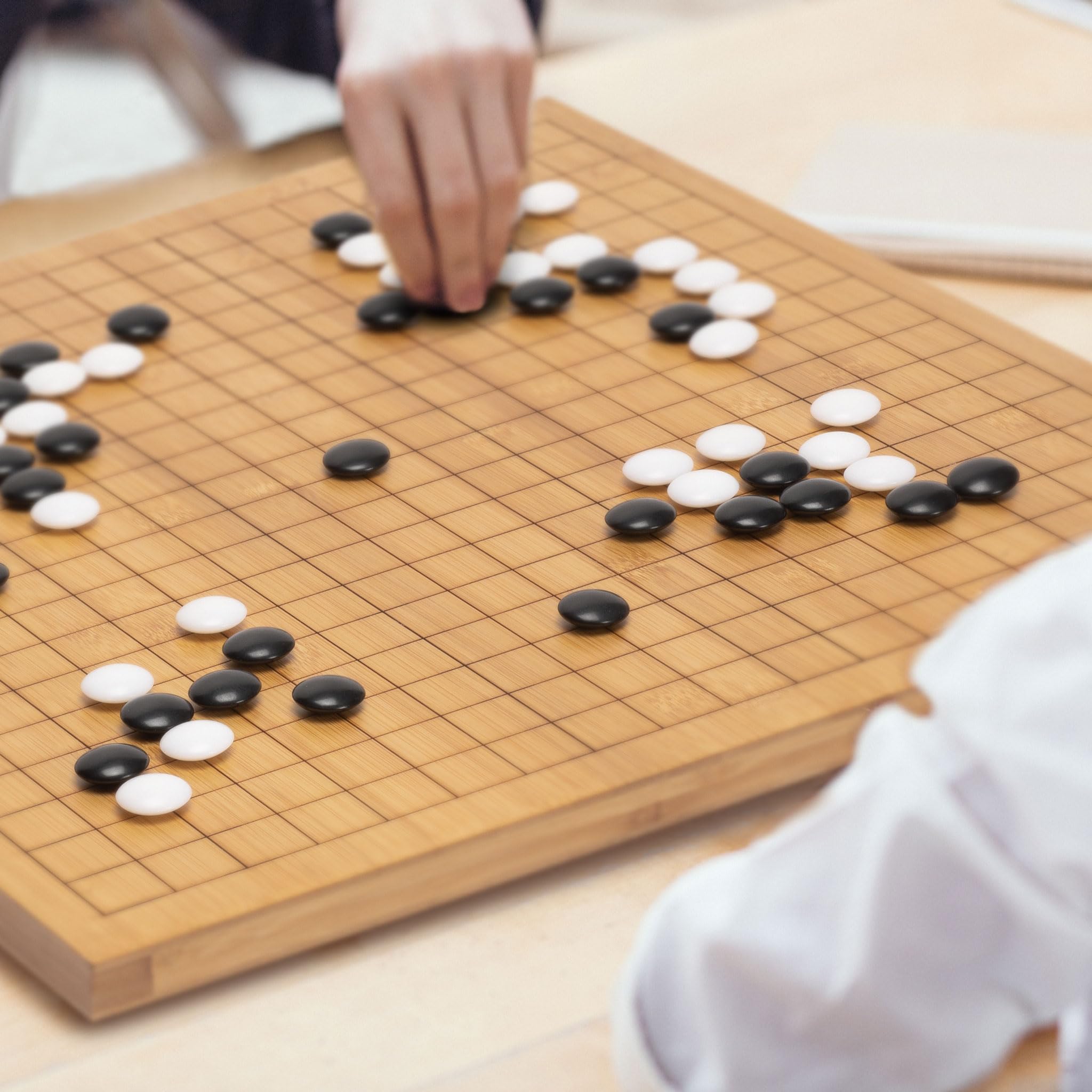 Yellow Mountain Imports Bamboo Etched Reversible 19x19 / 13x13 Go Game Set Board (0.8-Inch) with Double Convex Melamine Stones and Bamboo Bowls - Classic Strategy Board Game (Baduk/Weiqi)