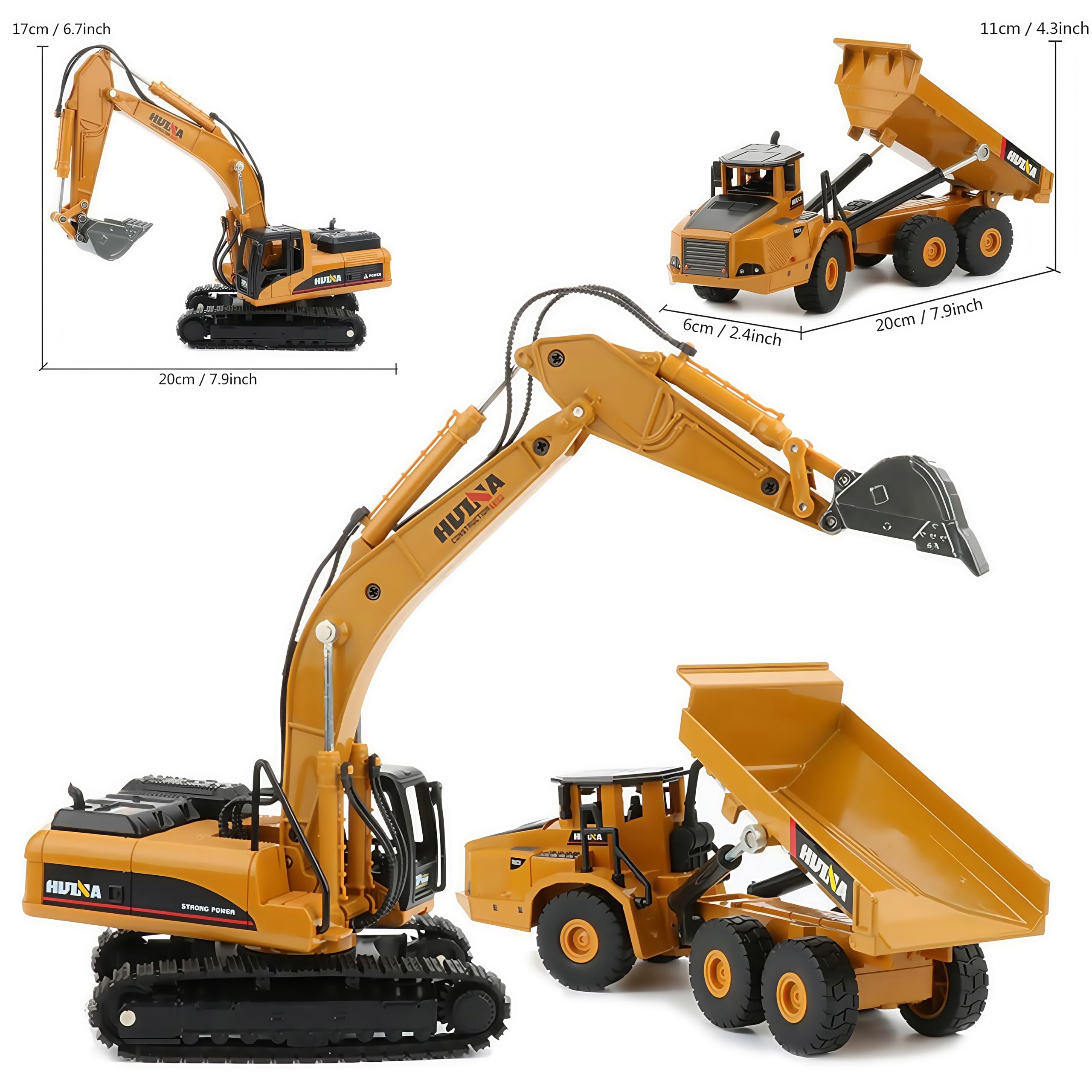 Gemini&Genius 2Pcs Construction Vehicle Toys Dump Truck and Excavator Set Heavy Metal 1/50 Scale Digger and Dumper Diecast Engineering Vehicle Toys for Kids and Decoration House