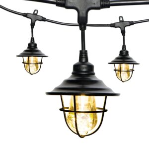 enbrighten vintage led café lights with oil-rubbed bronze lens shade, outdoor string lights, black, 48ft, 24 impact resistant lifetime bulbs, premium, shatterproof, weatherproof, indoor/outdoor, 43377