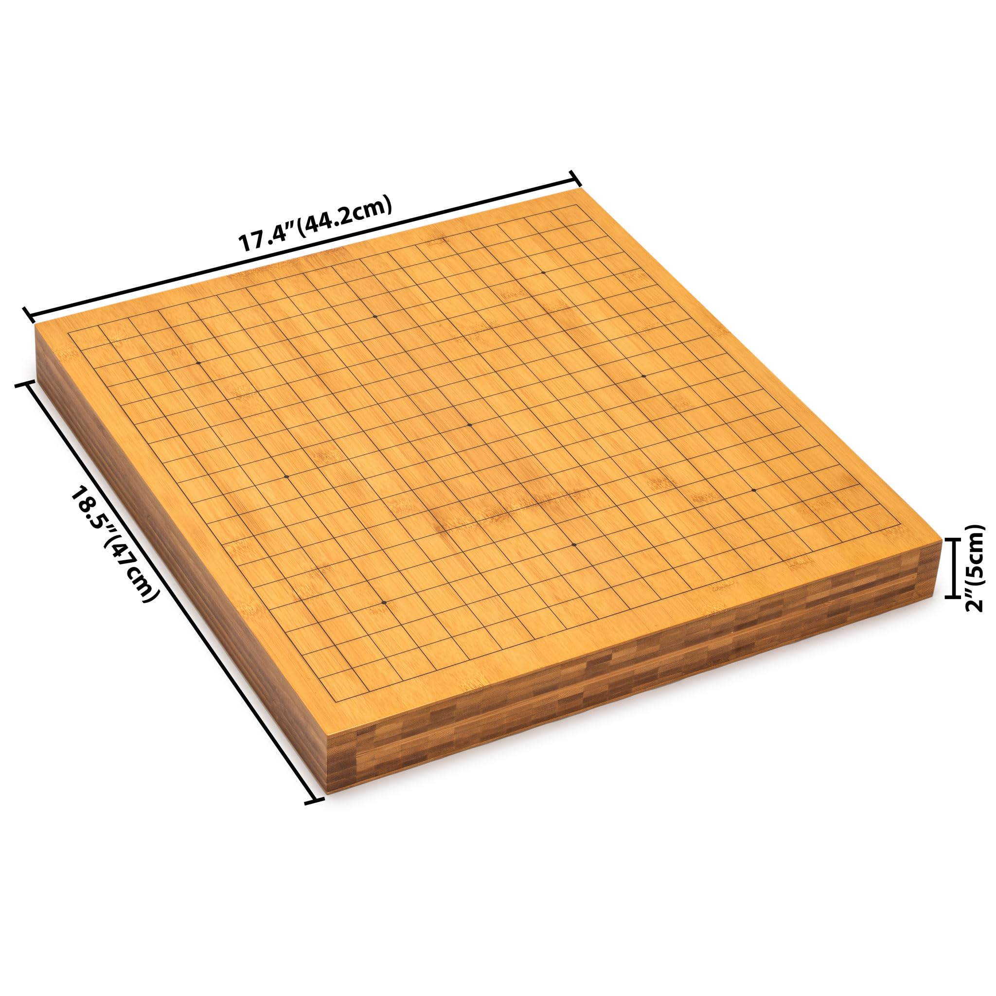 Yellow Mountain Imports Bamboo 2-Inch Reversible 19x19/13x13 Go Game Set Board with Double Convex Melamine Stones and Bamboo Bowls - Classic Strategy Board Game (Baduk/Weiqi)