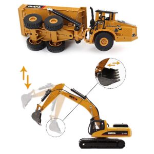 Gemini&Genius 2Pcs Construction Vehicle Toys Dump Truck and Excavator Set Heavy Metal 1/50 Scale Digger and Dumper Diecast Engineering Vehicle Toys for Kids and Decoration House