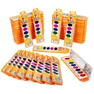 creative kids bulk washable watercolor paint set - 40 pack w/ 8 assorted water color paints & wooden brush - classroom art supplies