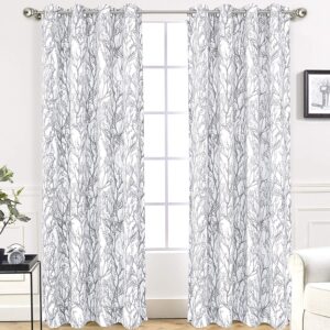 driftaway gray white tree branch blackout curtains for bedroom curtains 84 inch length 2 panels set grey branch lined window treatment thermal grommet top curtain for living room winter warm curtain