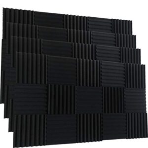 48 - pack black acoustic foam panel wedge studio soundproofing wall tiles 12" x 12" x 1"