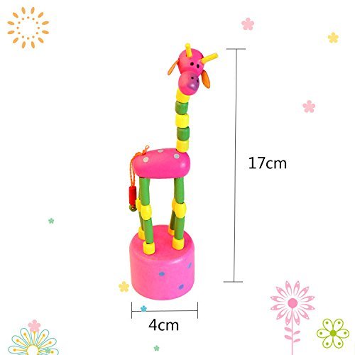 Finger Puppets, Wooden Cute Colorful Cartoon Puppets, Swing Dancing Body collapsing Desktop Toys for Kids Toddlers (3 Giraffes)