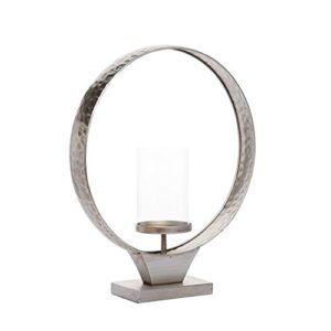 foreside home & garden large hammered metal round ring pillar candle holder, small, silver