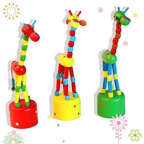 Finger Puppets, Wooden Cute Colorful Cartoon Puppets, Swing Dancing Body collapsing Desktop Toys for Kids Toddlers (3 Giraffes)