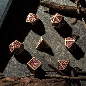 Q-Workshop Dwarven Beige & Burgundy RPG Ornamented Dice Set 7 Polyhedral Pieces