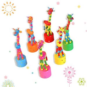 Finger Puppets, Wooden Cute Colorful Cartoon Puppets, Swing Dancing Body collapsing Desktop Toys for Kids Toddlers (3 Giraffes)