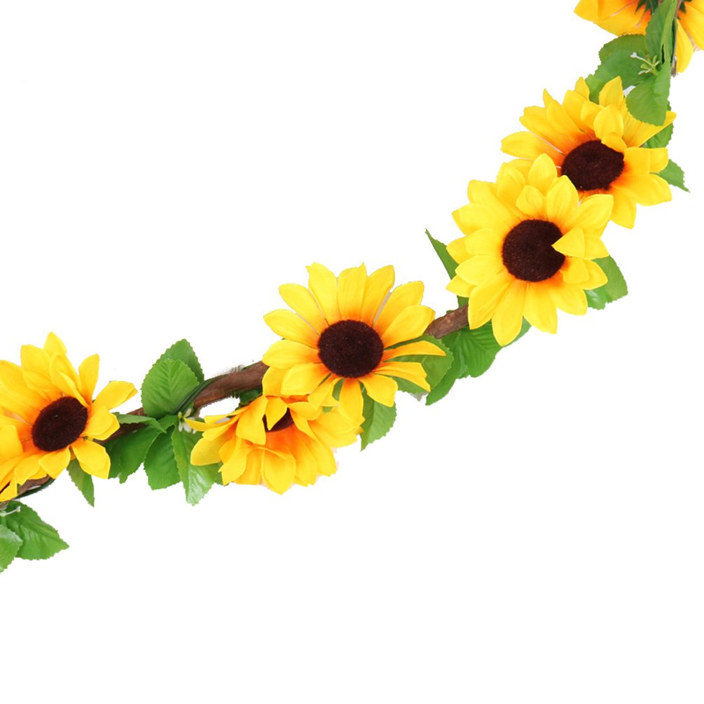 Sunrisee 2Pcs Artificial Sunflower Garland Silk Fake Flower Vines Artificial Flowers for Hotel Wedding Home Garden Decor, 7.7FT