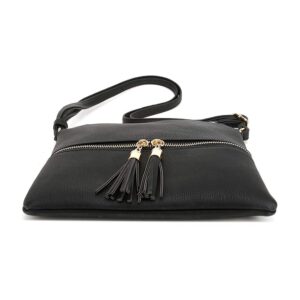 SG SUGU Lightweight Medium Crossbody Bag Shoulder Bag with Tassel and Zipper Pocket (Black)