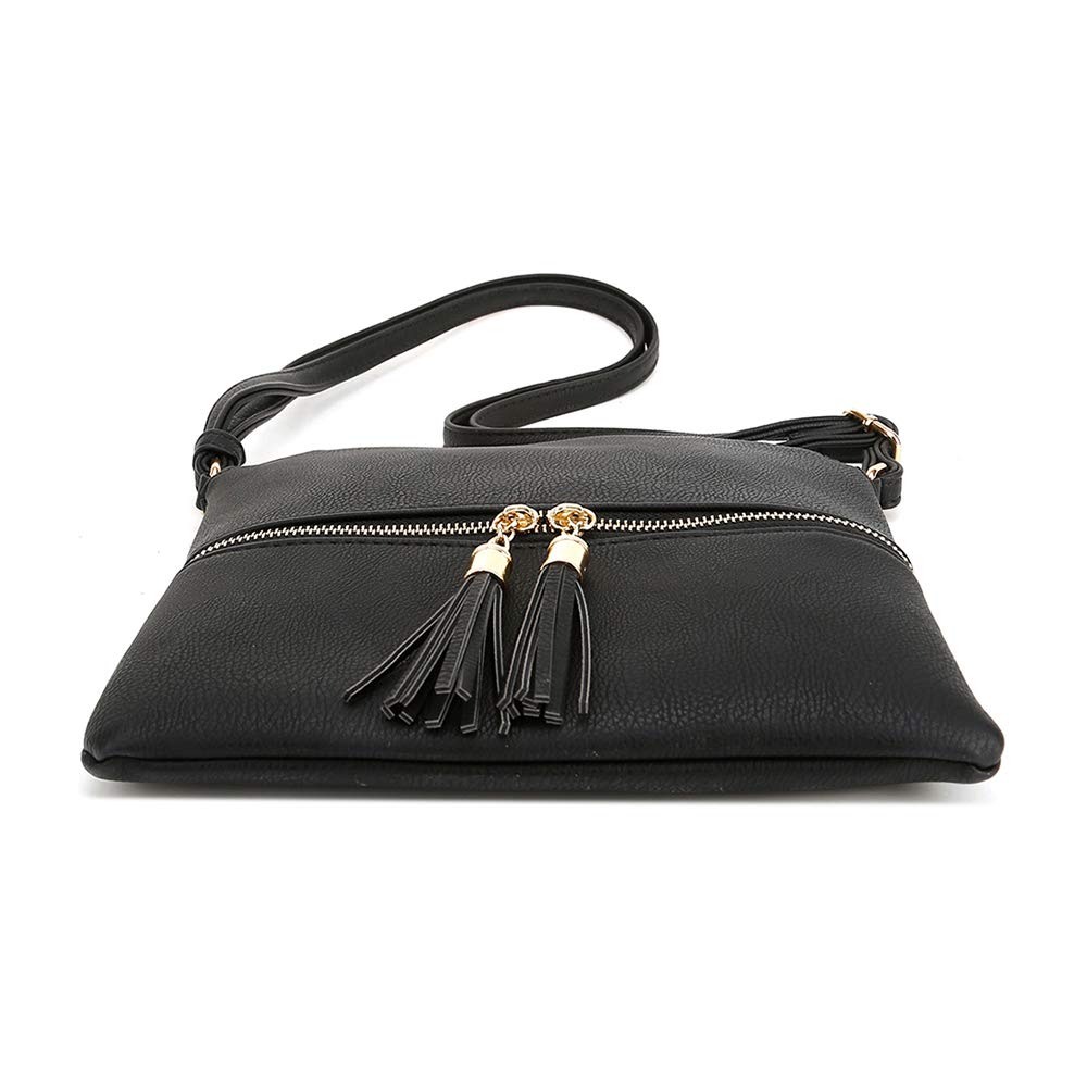 SG SUGU Lightweight Medium Crossbody Bag Shoulder Bag with Tassel and Zipper Pocket (Black)