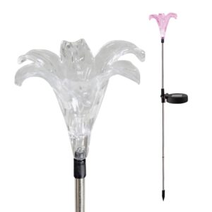 outdoor solar powered landscape light - color changing decorative led stake lamp in-ground landscaping lighting for garden patio yard lawn pathway flower bed decor decorations figurine lily flower