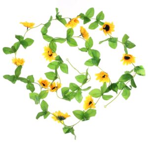 Sunrisee 2Pcs Artificial Sunflower Garland Silk Fake Flower Vines Artificial Flowers for Hotel Wedding Home Garden Decor, 7.7FT