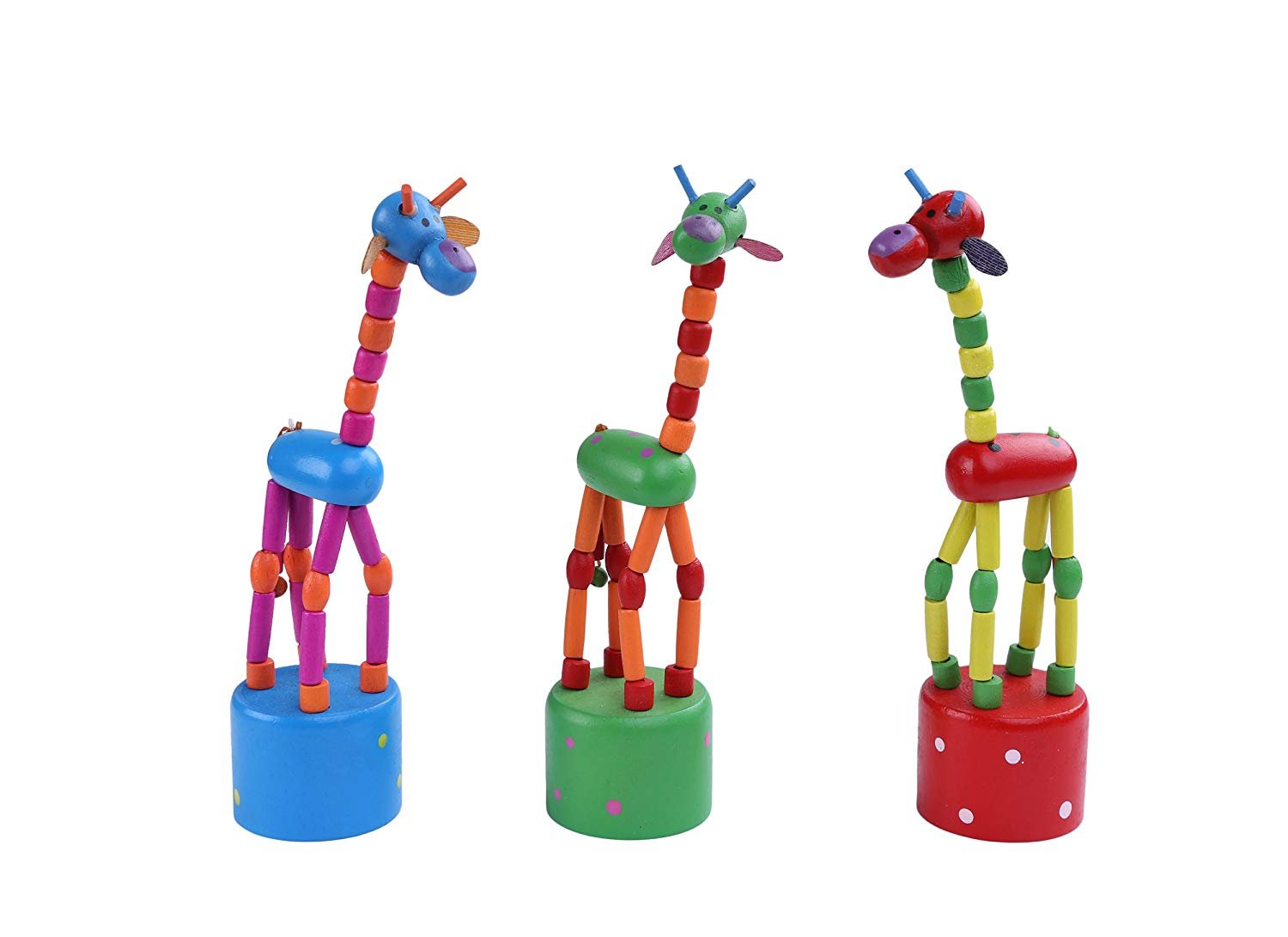 Finger Puppets, Wooden Cute Colorful Cartoon Puppets, Swing Dancing Body collapsing Desktop Toys for Kids Toddlers (3 Giraffes)