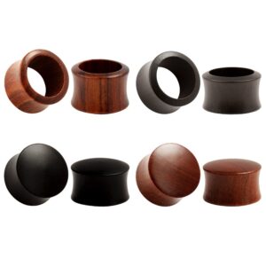 kubooz(4 pairs set nature sandalwood ebony ear plugs tunnels gauges stretcher piercings 00g