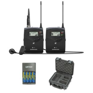 sennheiser ew 122p g4 camera-mount wireless microphone system with me 4 lavalier mic a: (516 to 558 mhz) plus iseries waterproof system case & 4-hour rapid charger