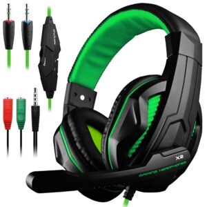 gaming headset,dland 3.5mm wired bass stereo noise isolation gaming headphones with mic for laptop computer, cellphone, ps4 and so on- volume control (black and green)