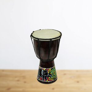 Aboriginal Dot Painted Elephant Djembe Drum 8 Inches Tall 4.5 Inch Diameter