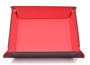 dice tray - folding rolling dice tray leather storage tray key jewelry coin catchall sundries organizer (red)