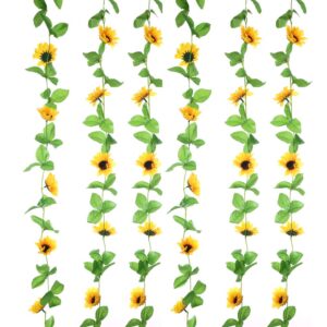 sunrisee 2pcs artificial sunflower garland silk fake flower vines artificial flowers for hotel wedding home garden decor, 7.7ft