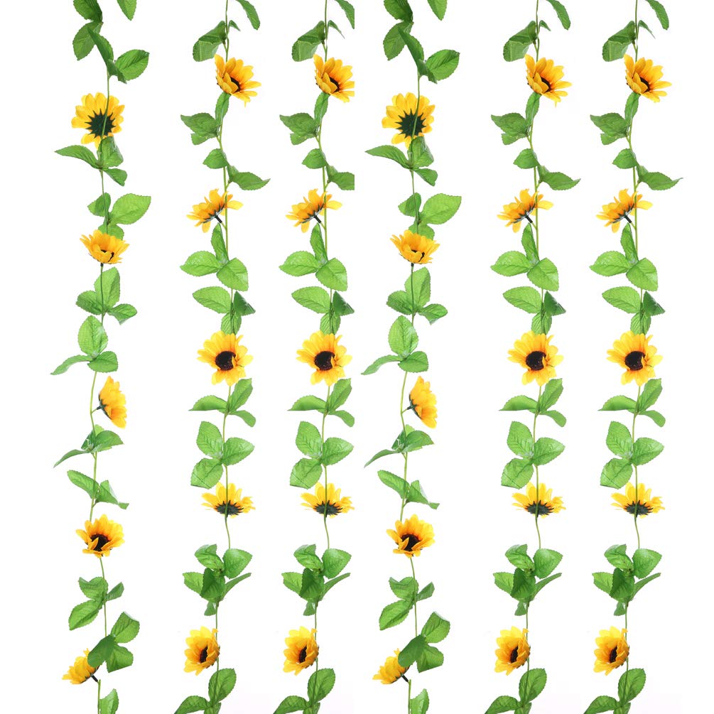 Sunrisee 2Pcs Artificial Sunflower Garland Silk Fake Flower Vines Artificial Flowers for Hotel Wedding Home Garden Decor, 7.7FT