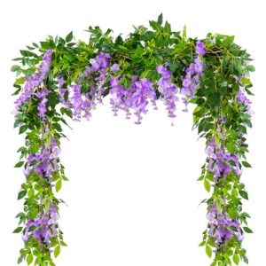 4pcs 6.6feet/piece artificial flowers silk wisteria garland artificial wisteria vine rattan silk hanging flower for home garden outdoor ceremony wedding arch floral decor (purple, 4pcs 6.6ft/piece)