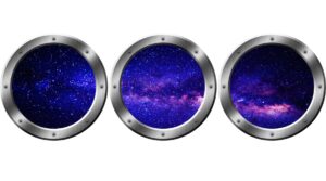 vwaq - spaceship window wall decals for kids rooms, outer space window galaxy wall stickers -spw27 (silver, 24" diameter)