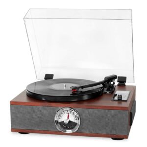 victrola 5-in-1 wood bluetooth record player with 3-speed turntable, cd and radio mahogany