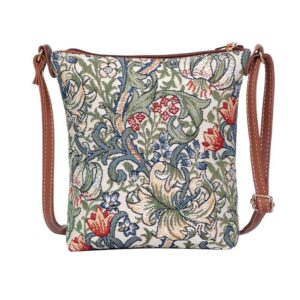 signare tapestry small crossbody bag sling bag for women with william morris golden lily design (sling-glily)