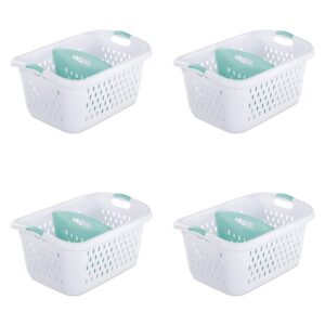 sterilite 12138004 laundry basket 2.2 bushel white aqua chrome handles/divider (pack of 4)