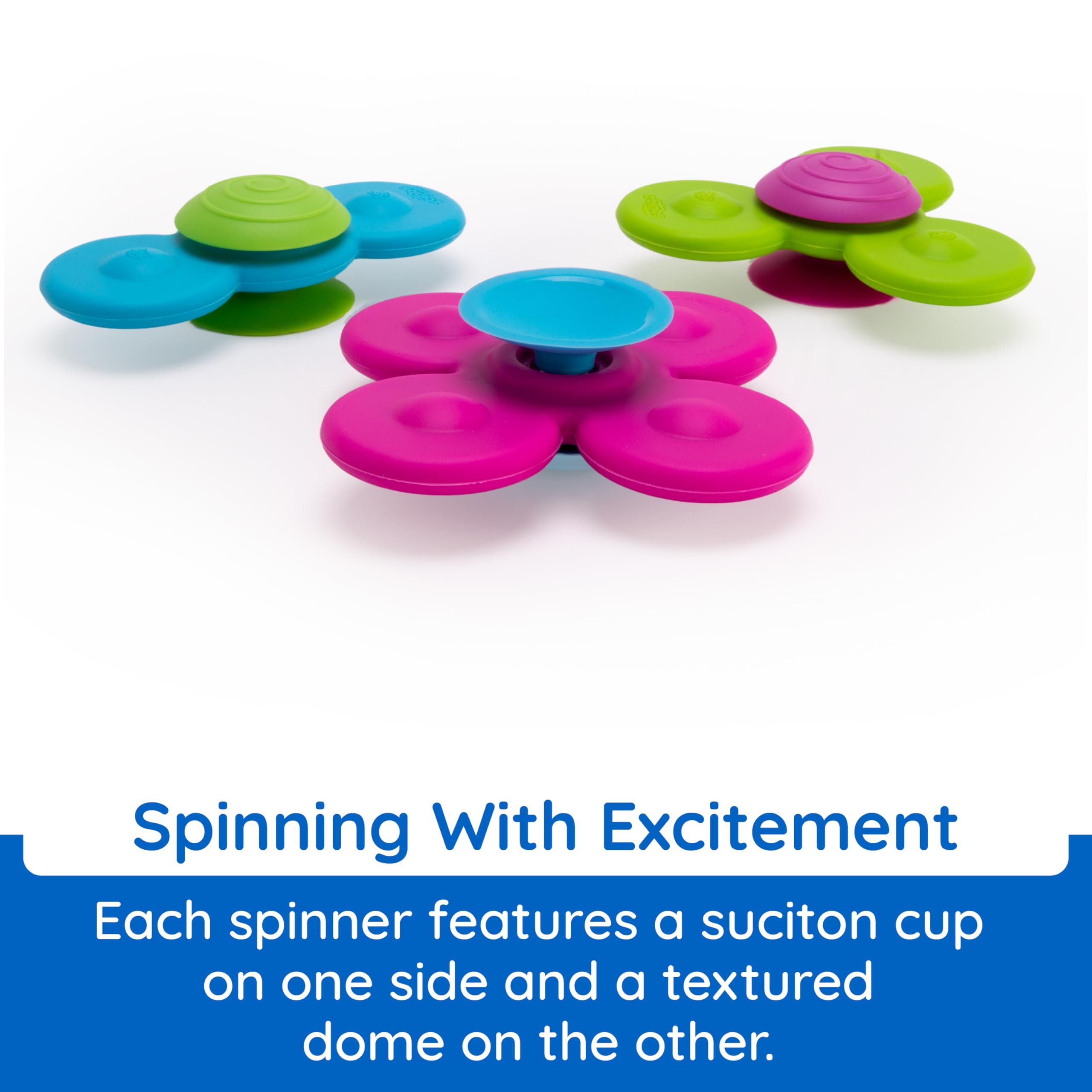 Fat Brain Toys Whirly Squigz - 3 Silicone Spinners for Toddlers & Kids, 10 mos+