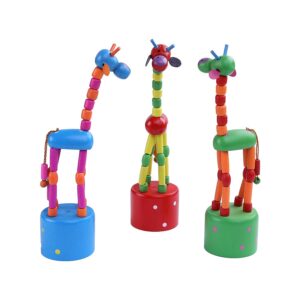 finger puppets, wooden cute colorful cartoon puppets, swing dancing body collapsing desktop toys for kids toddlers (3 giraffes)