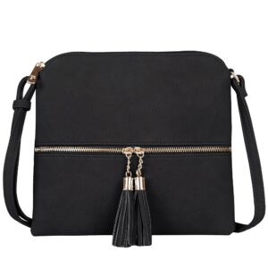 sg sugu lightweight medium crossbody bag shoulder bag with tassel and zipper pocket (black)