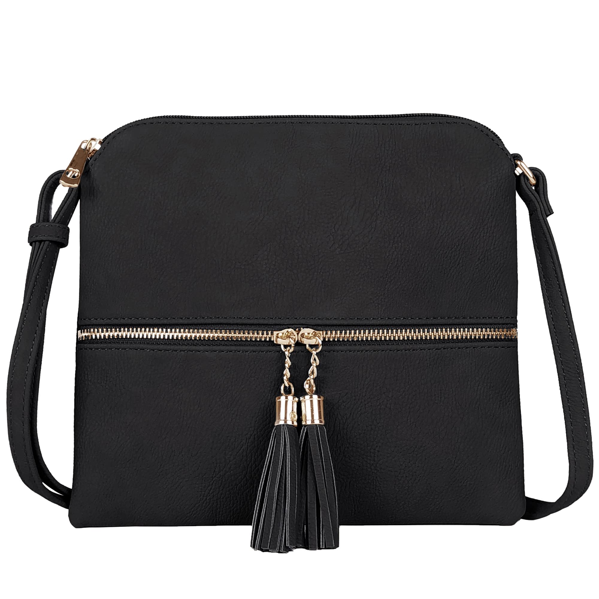 SG SUGU Lightweight Medium Crossbody Bag Shoulder Bag with Tassel and Zipper Pocket (Black)