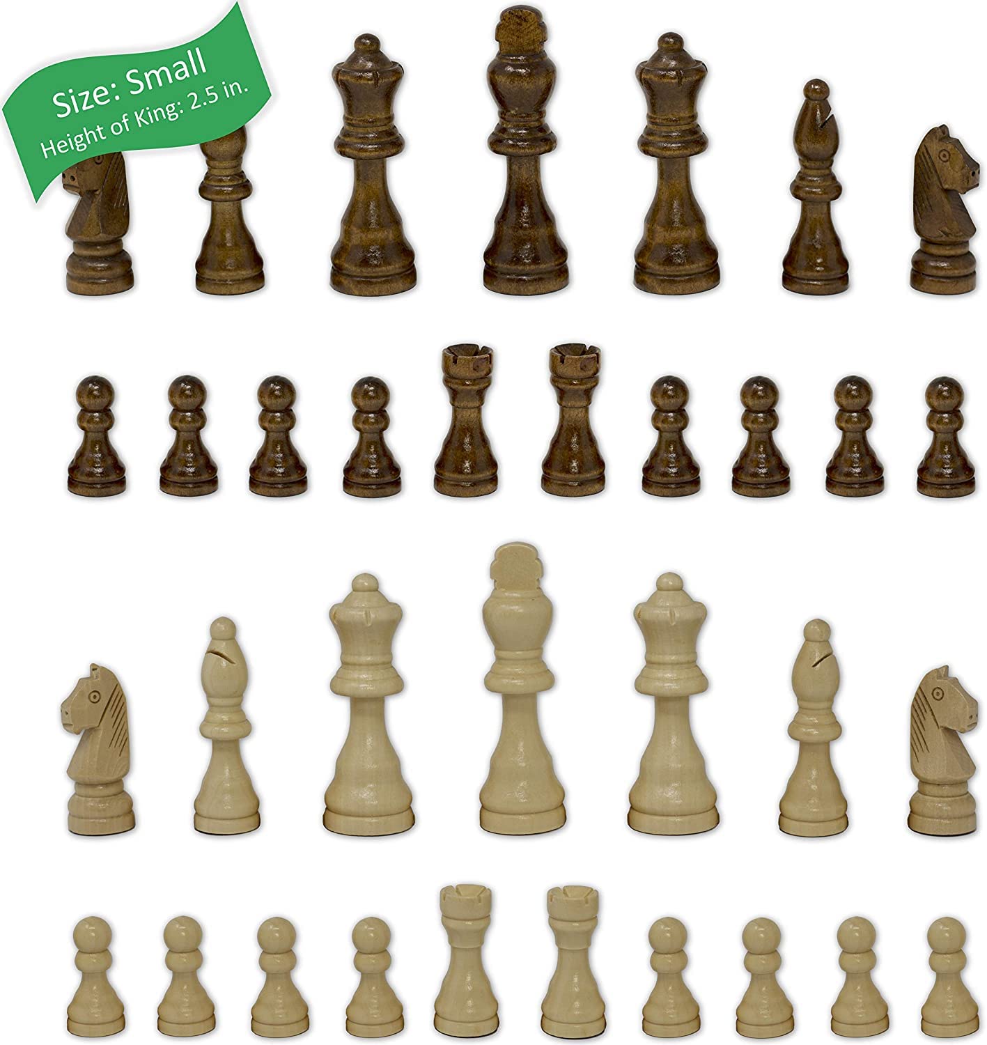 GrowUpSmart Staunton Chess Pieces with Extra Queens | Size: Small - King Height: 2.5 inch | Wood