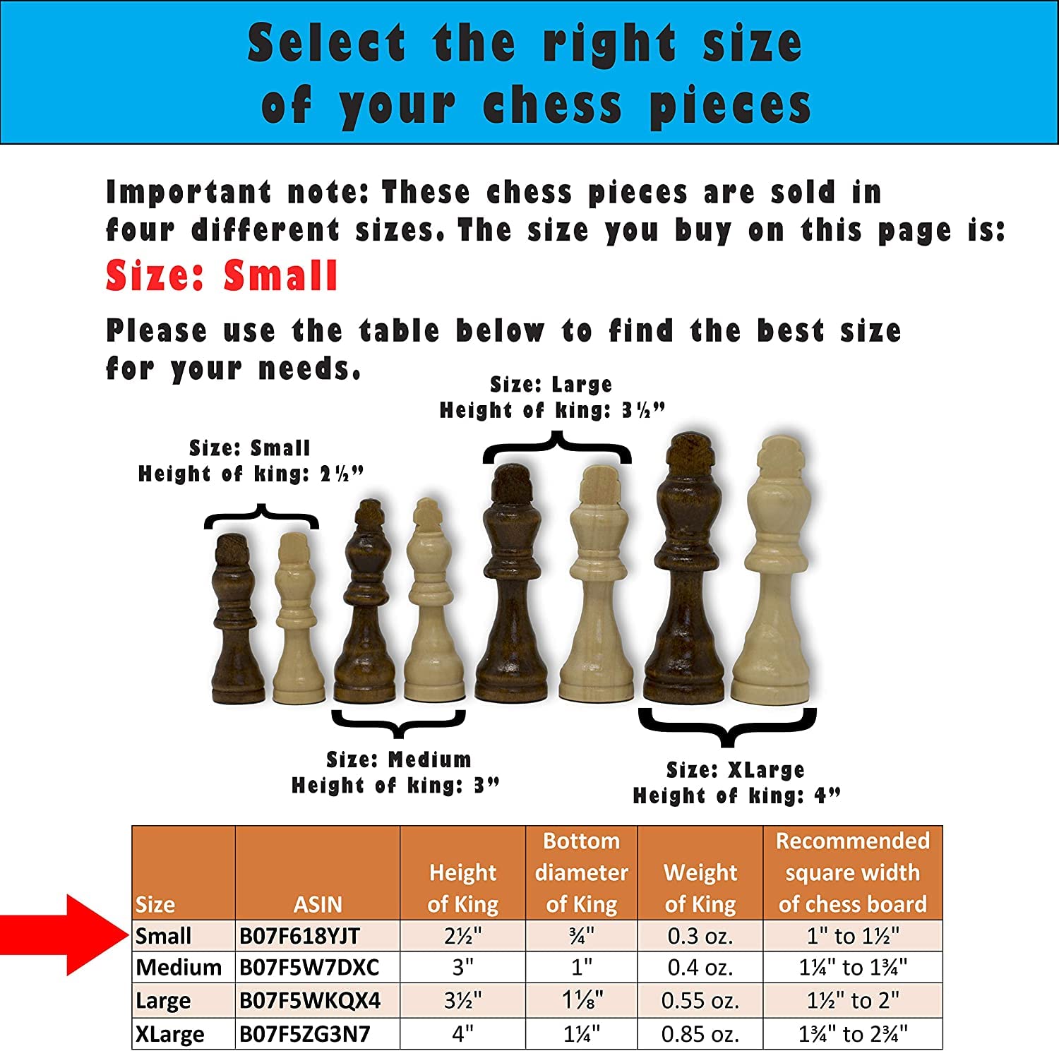 GrowUpSmart Staunton Chess Pieces with Extra Queens | Size: Small - King Height: 2.5 inch | Wood