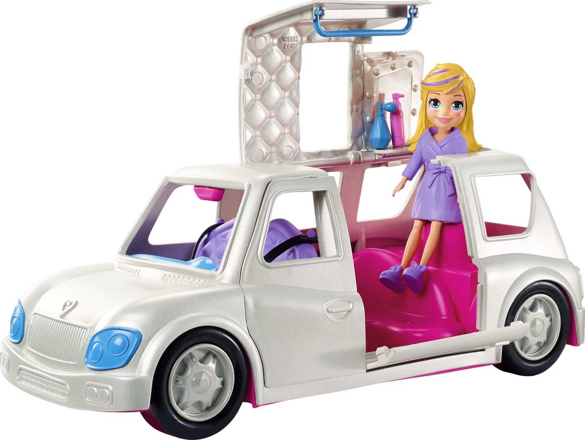 Polly Pocket Vehicle Toy with 3-inch Doll & 14 Fashion Accessories, Arrive In Style Limo Playset