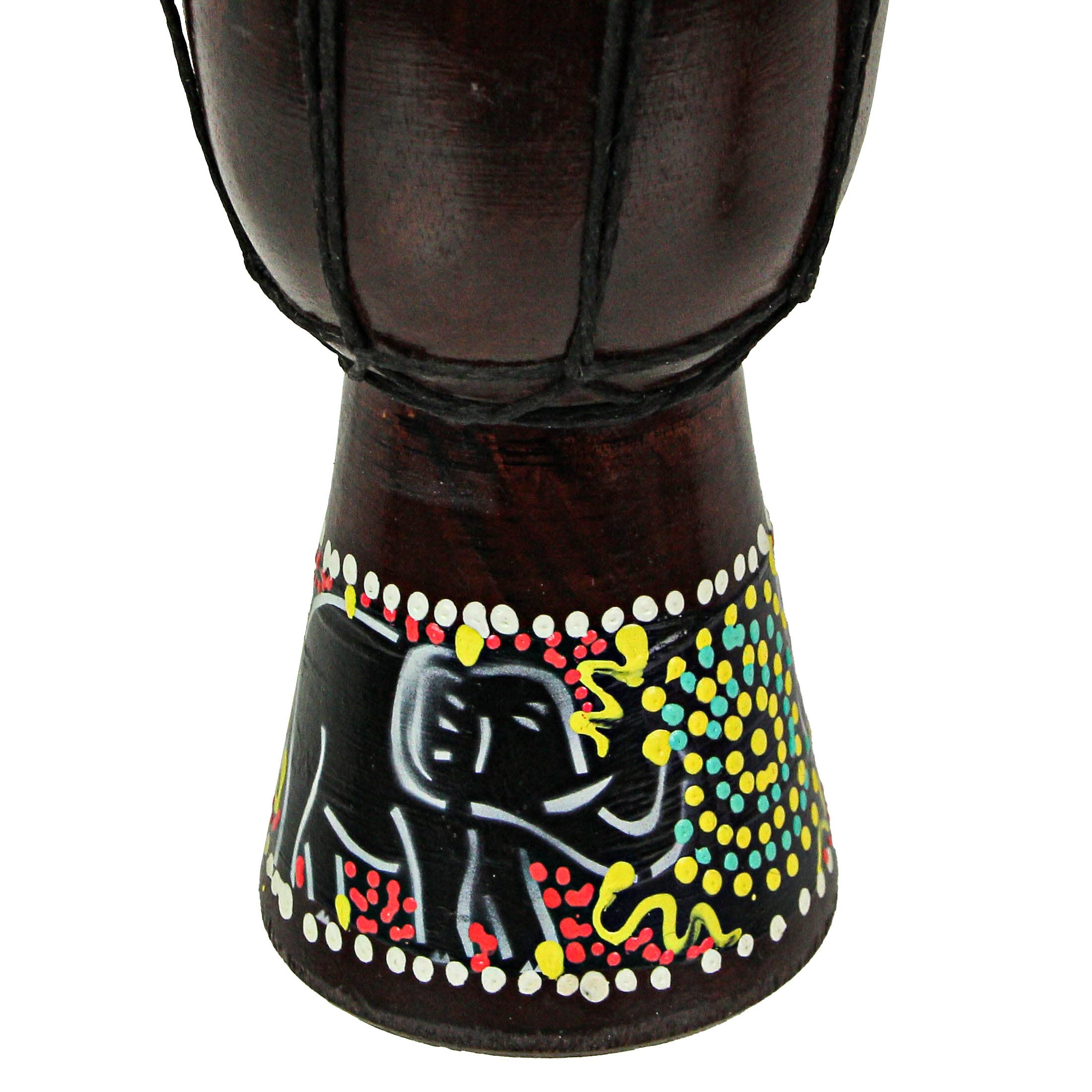 Aboriginal Dot Painted Elephant Djembe Drum 8 Inches Tall 4.5 Inch Diameter