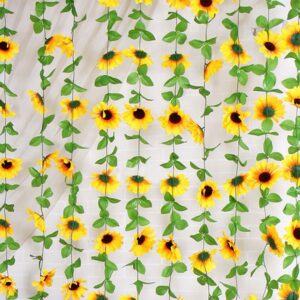 Sunrisee 2Pcs Artificial Sunflower Garland Silk Fake Flower Vines Artificial Flowers for Hotel Wedding Home Garden Decor, 7.7FT