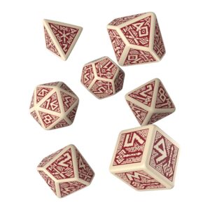 q-workshop dwarven beige & burgundy rpg ornamented dice set 7 polyhedral pieces