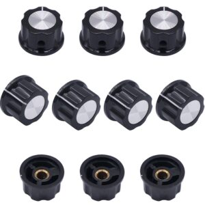 taiss 10pcs potentiometer knobs 6 mm dia. shaft silver tone top rotary knobs black a02-6mm