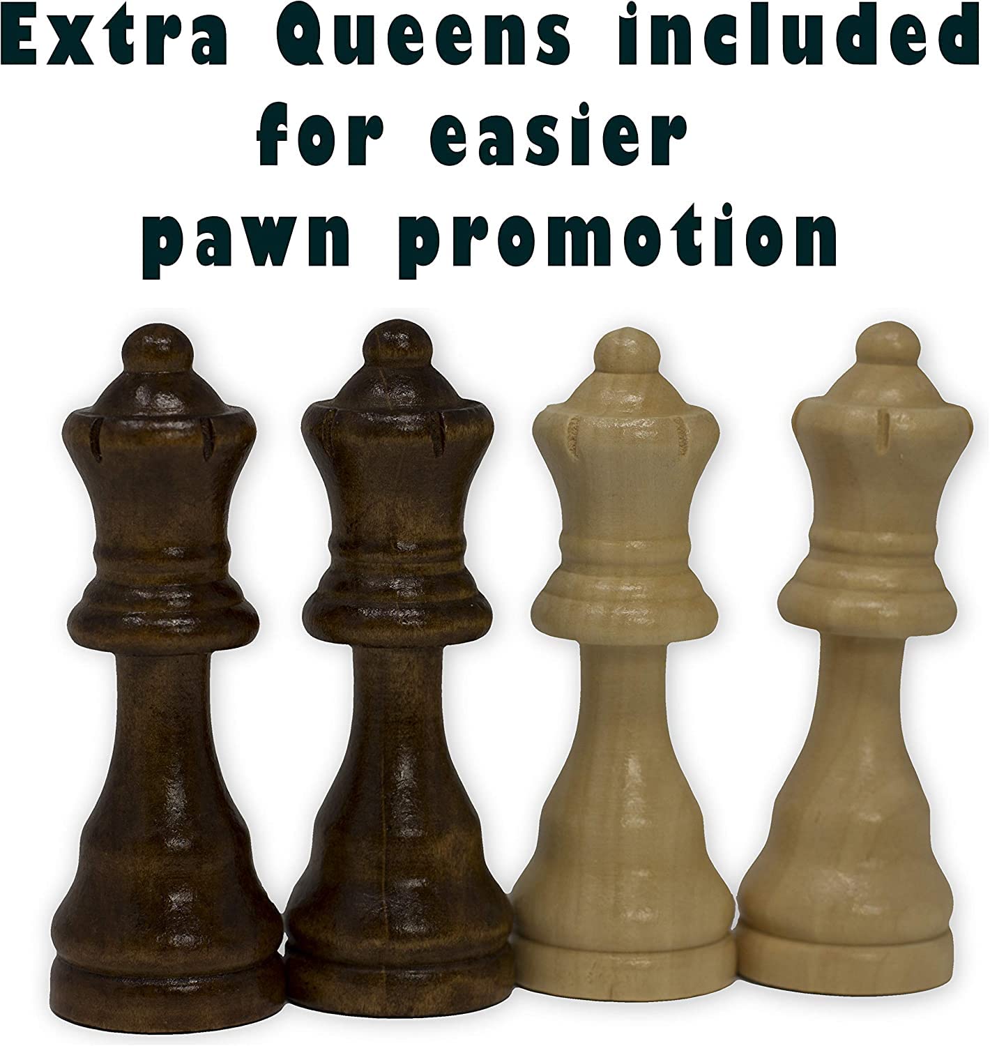 GrowUpSmart Staunton Chess Pieces with Extra Queens | Size: Small - King Height: 2.5 inch | Wood