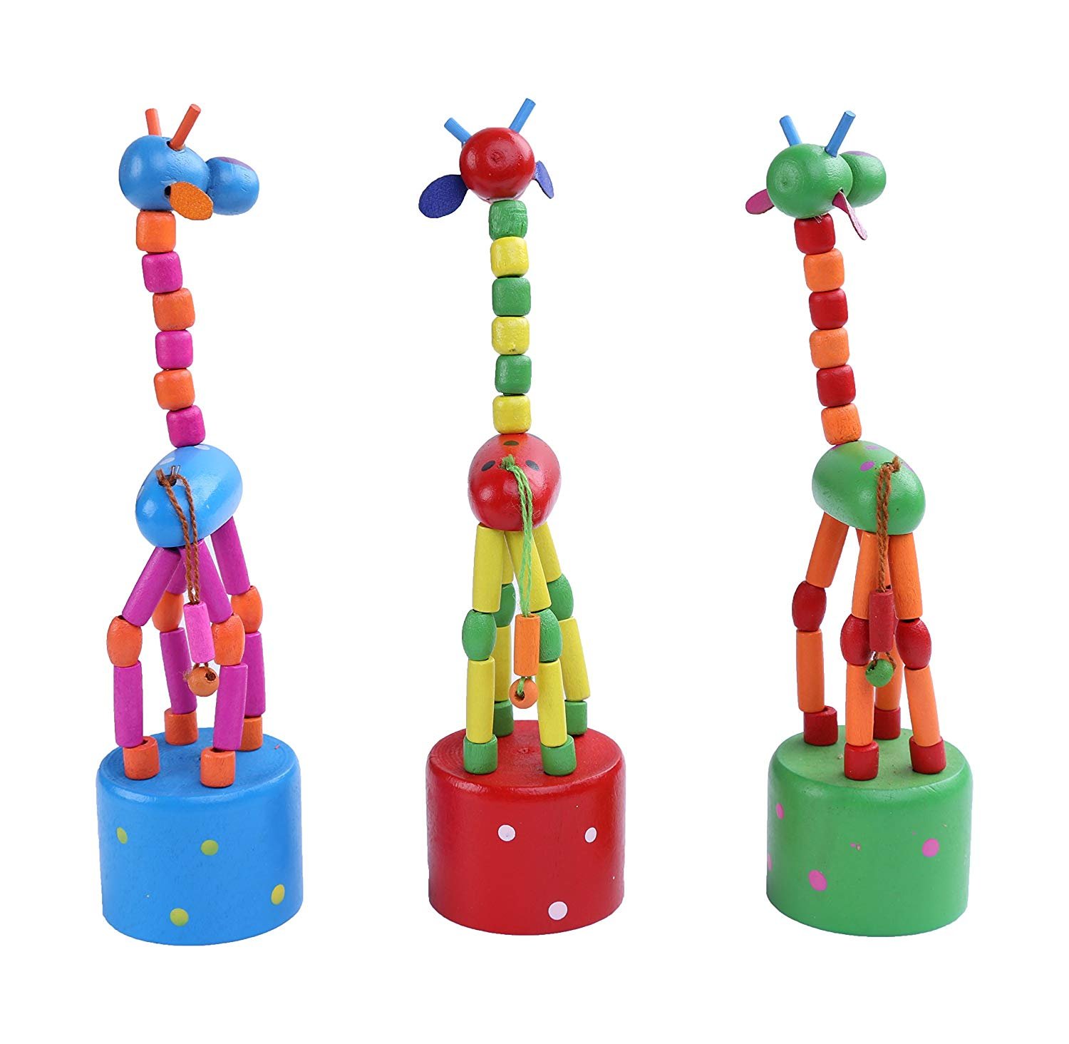 Finger Puppets, Wooden Cute Colorful Cartoon Puppets, Swing Dancing Body collapsing Desktop Toys for Kids Toddlers (3 Giraffes)