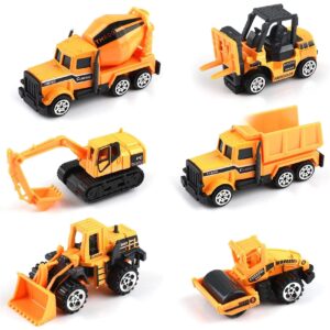 qapizm small construction toys, 6pcs construction vehicles trucks kids birthday gifts vehicle toy toddlers boys mini car set die cast engineering excavator digger trucks