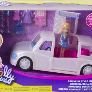 Polly Pocket Vehicle Toy with 3-inch Doll & 14 Fashion Accessories, Arrive In Style Limo Playset