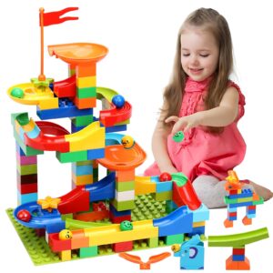 couomoxa marble run building blocks: compatible classic large blocks maze track sets - big blocks educational stem for toddlers - birthday toys gifts for 2 3 4 5 6 7 8 year old boys & girls